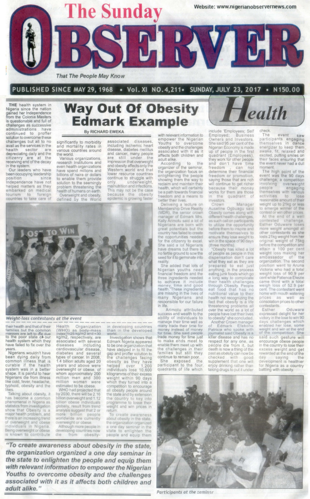 July 23, 2017 The Sunday Observer, Nigeria - Edmark